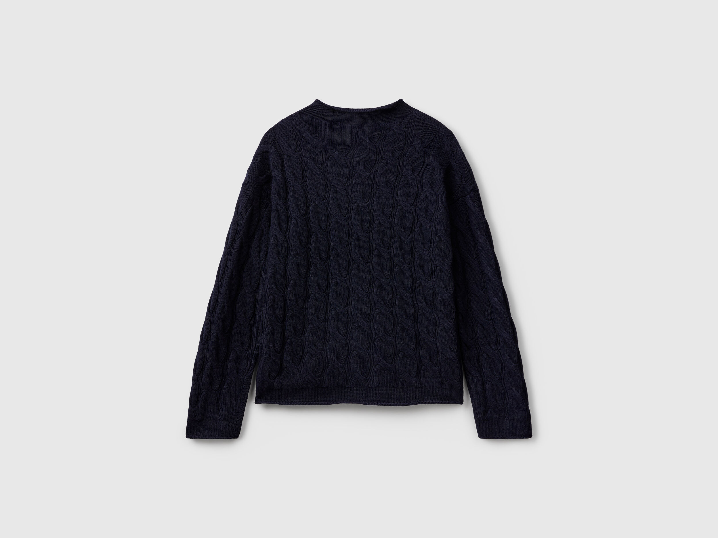 Cashmere blend sweater with cable knit - Dark Blue | Benetton Cashmere blend sweater with cable knit - Dark Blue | Benetton